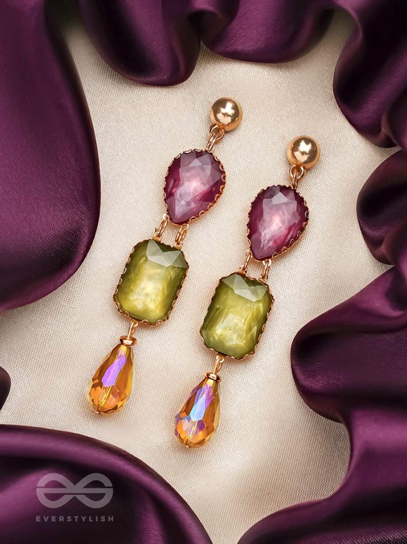 The Chromatic Rain- Golden Embellished Earrings