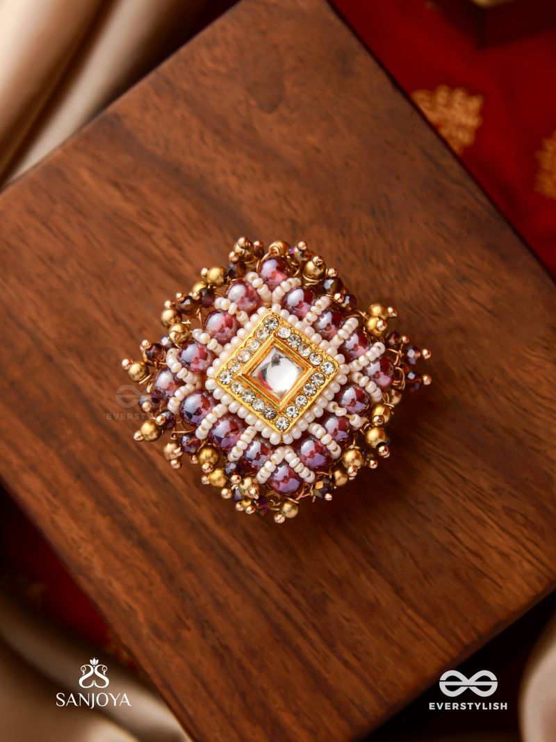 SHYAMALA - DUSKY QUEEN- GEOMETRIC POLKI RING WITH RICH GLASS DROPS AND ...
